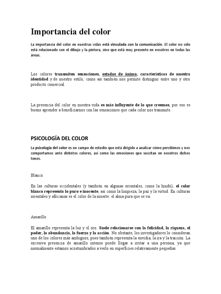 Importancia Del Color | PDF | Color | Amarillo