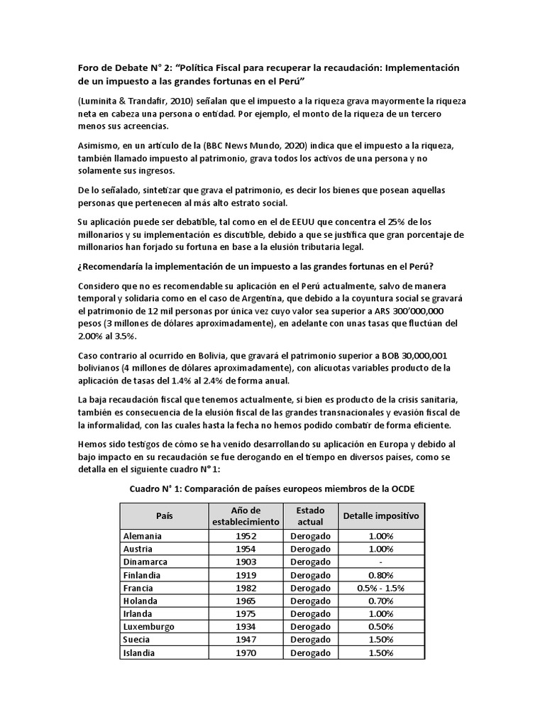 Foro de Debate | PDF | Impuestos | Evasión de impuestos Foro de Debate | PDF | Impuestos | Evasión de impuestos