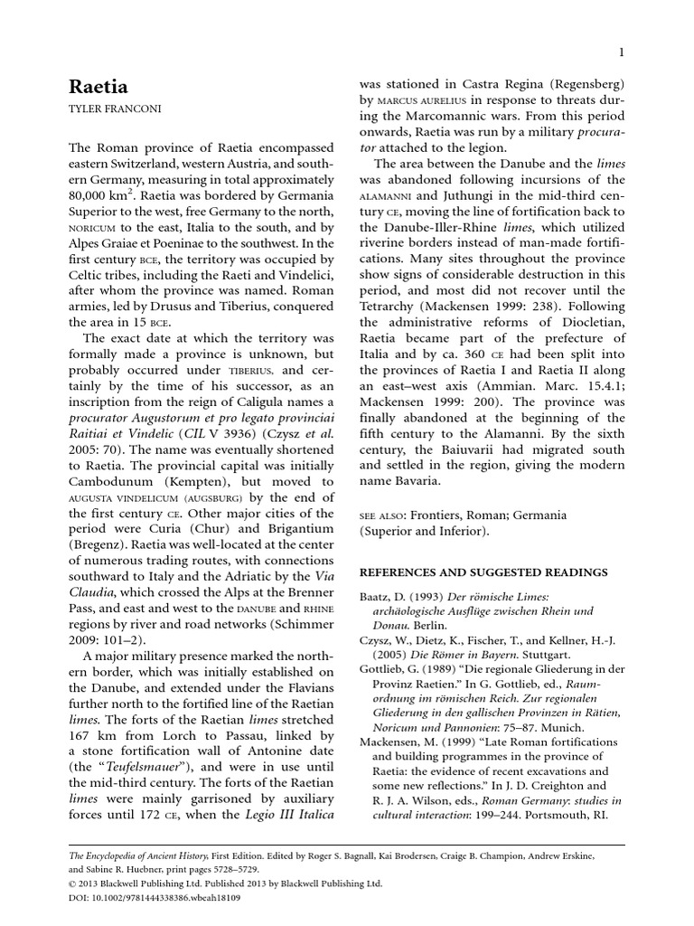 2012 Raetia Wiley Blackwell Encyclopedi | PDF | Ancient Rome ...