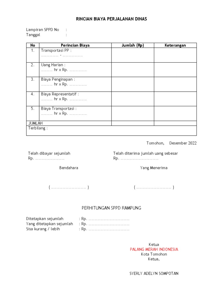 Rincian Biaya Perjalanan Dinas | PDF
