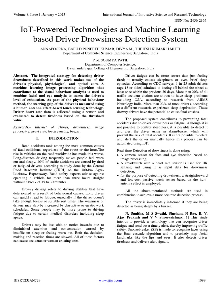 Iot Powered Technologies And Machine Learning Based Driver Drowsiness