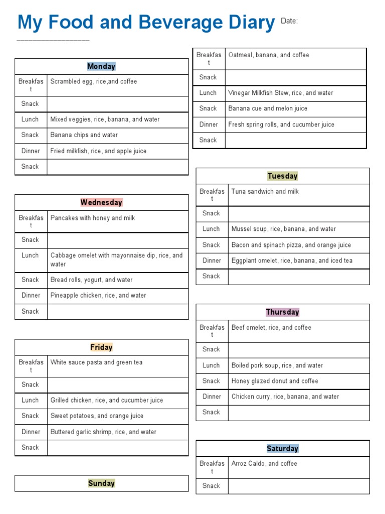 Food Diary CDC | PDF | Lunch | Pancake