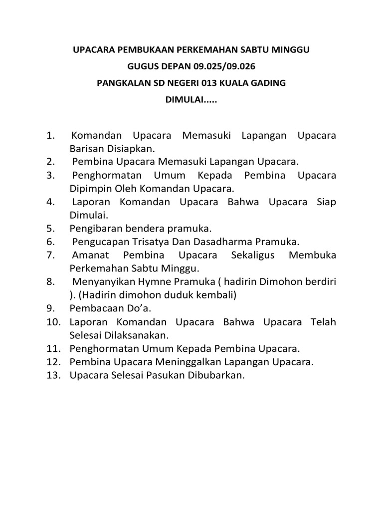 Susunan Acara Persami SDN 013 | PDF