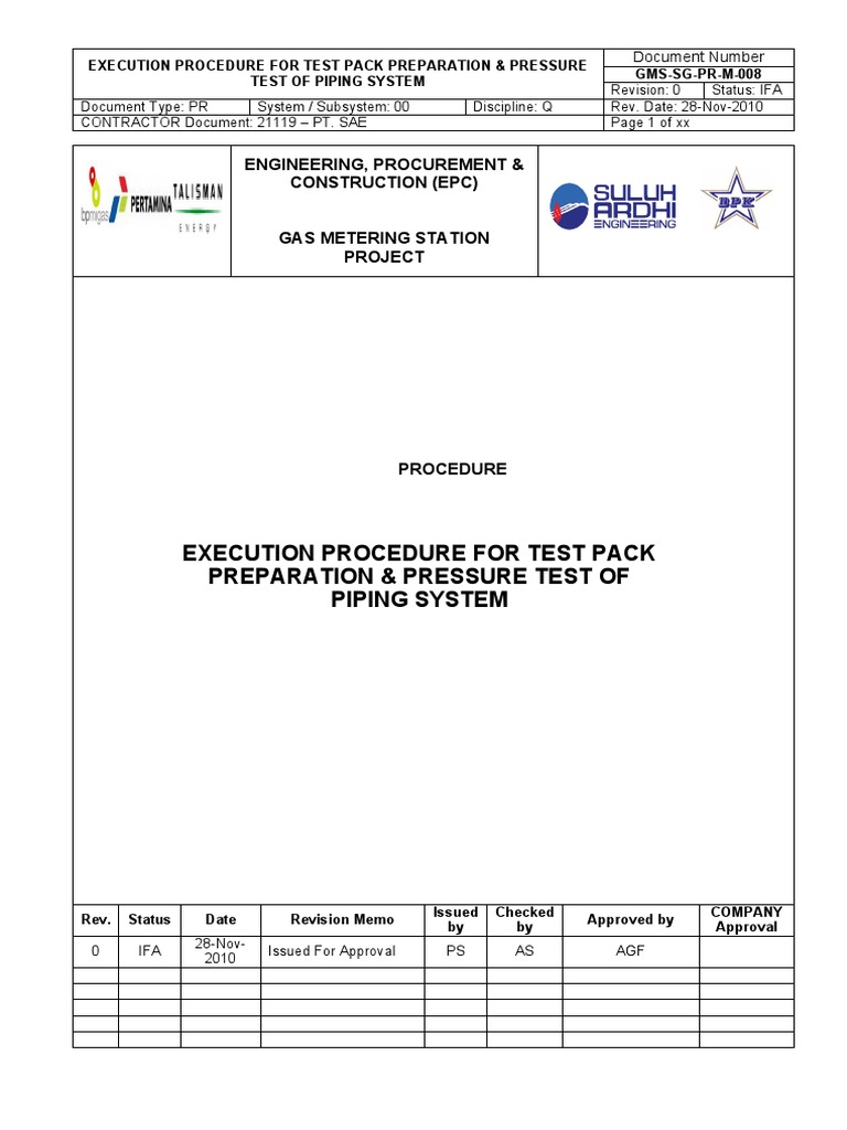 Test Pack Procedure | PDF | Pipe (Fluid Conveyance) | Valve