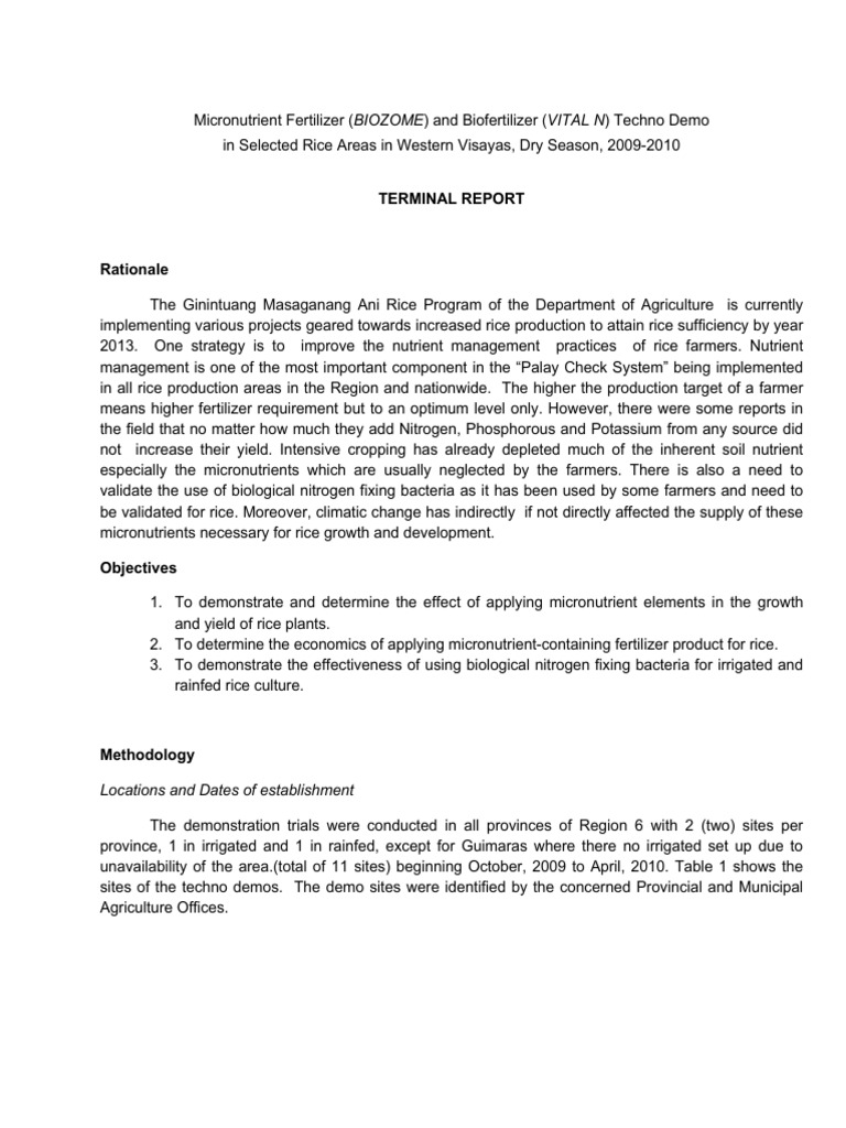 MicroBiofertilizer Dry Season Technology Report 2010 Western Visayas ...