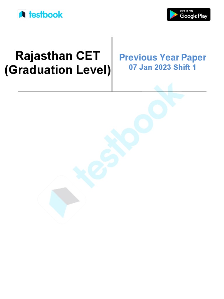 Rajasthan CET (Graduation Level) Official Paper (Held On - 07 Jan 2023 ...
