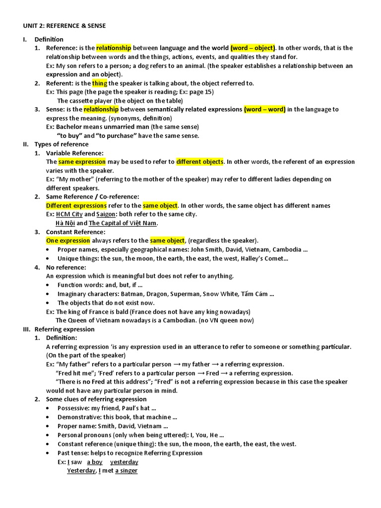Unit 2 - Semantics | PDF | Linguistics | Grammar
