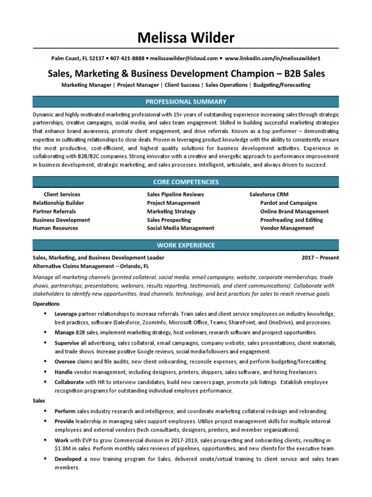 Melissa Wilder Resume 6.2022 | PDF | Sales | Marketing