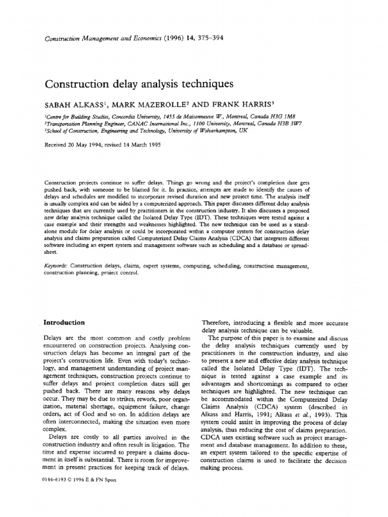 Construction Delay Analysis Techniques | PDF Construction Delay Analysis Techniques | PDF