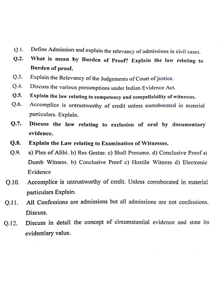 Law of Evidence - Kailash Sir - Question Answers V1 | PDF | Evidence ...