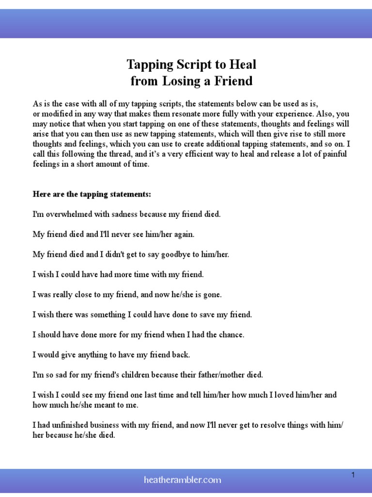 Tapping Script For Healing From Losing A Friend | PDF