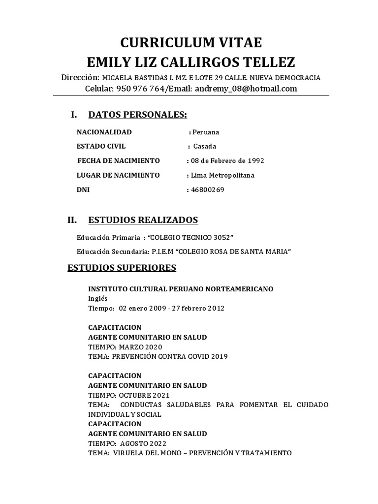 CV. Emily Callirgos | PDF