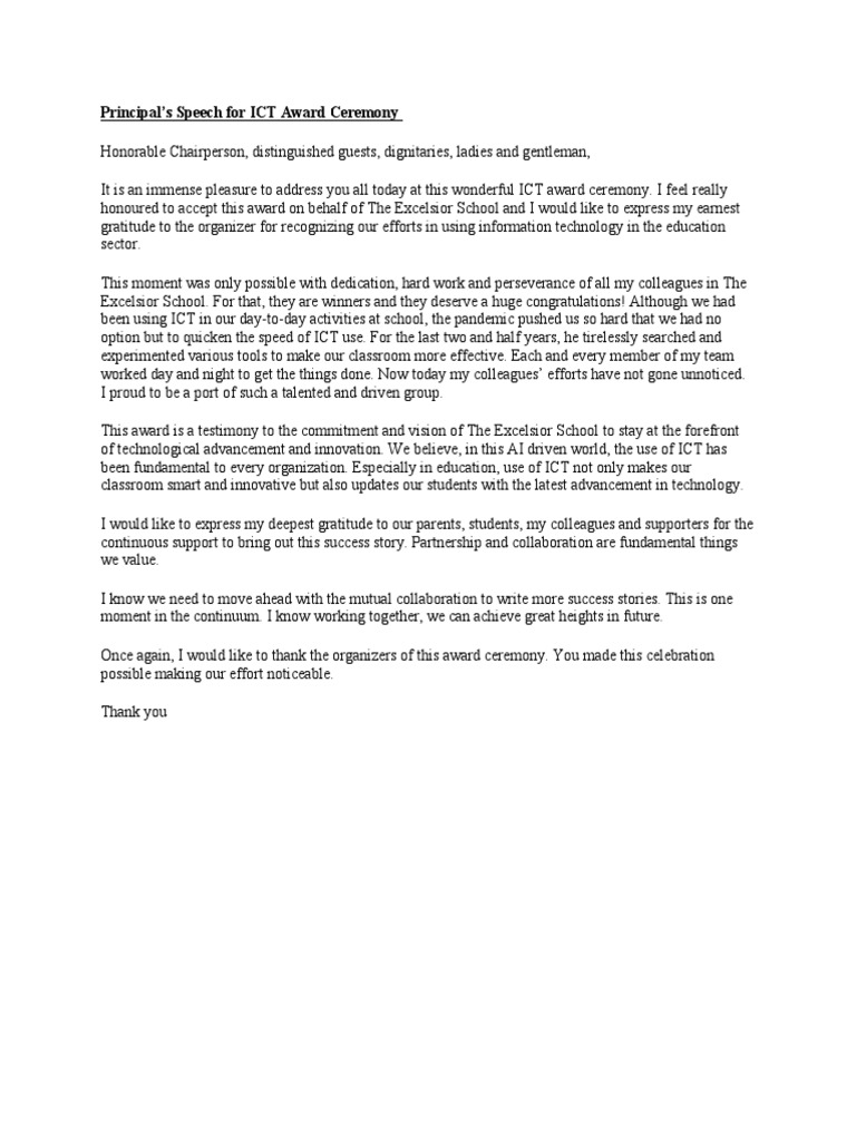 Principal's Speech For ICT | PDF