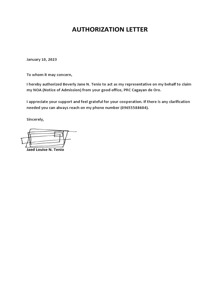 AUTHORIZATION LETTER For NOA | PDF
