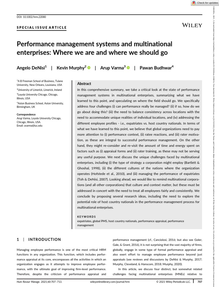 Human Resource Management - 2021 - DeNisi - Performance Management Systems and Multinational ...