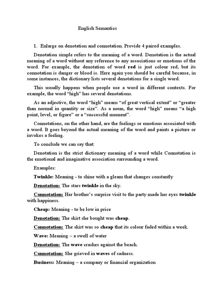 English Semantics | PDF | Pub | Word