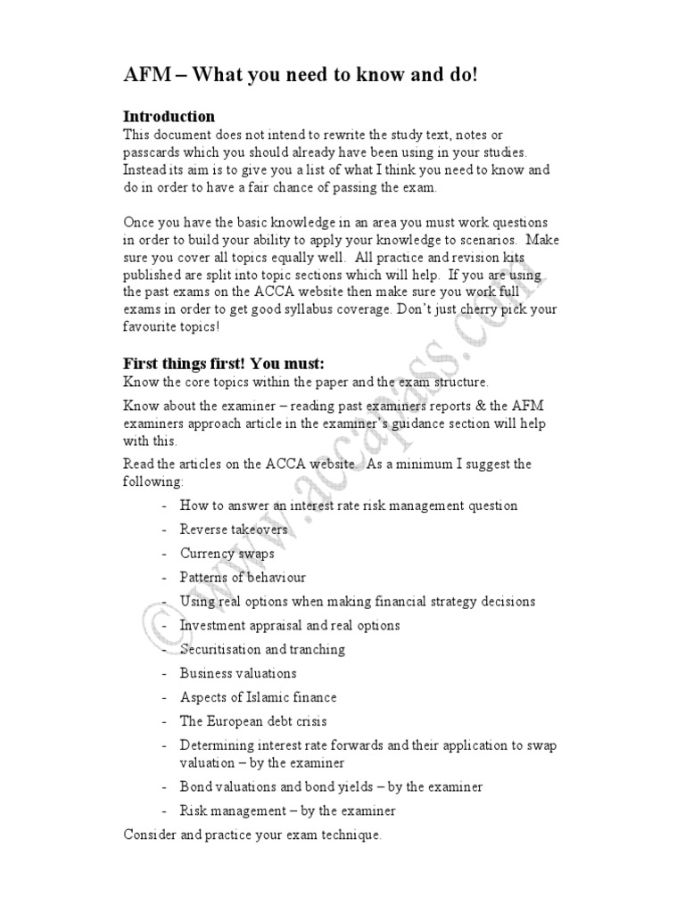 AFM Exam Preparation Guide | PDF | Valuation (Finance) | Swap (Finance)