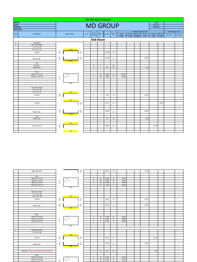 Slab Steel Quantity Calculation Sheet | PDF | Beam (Structure ...