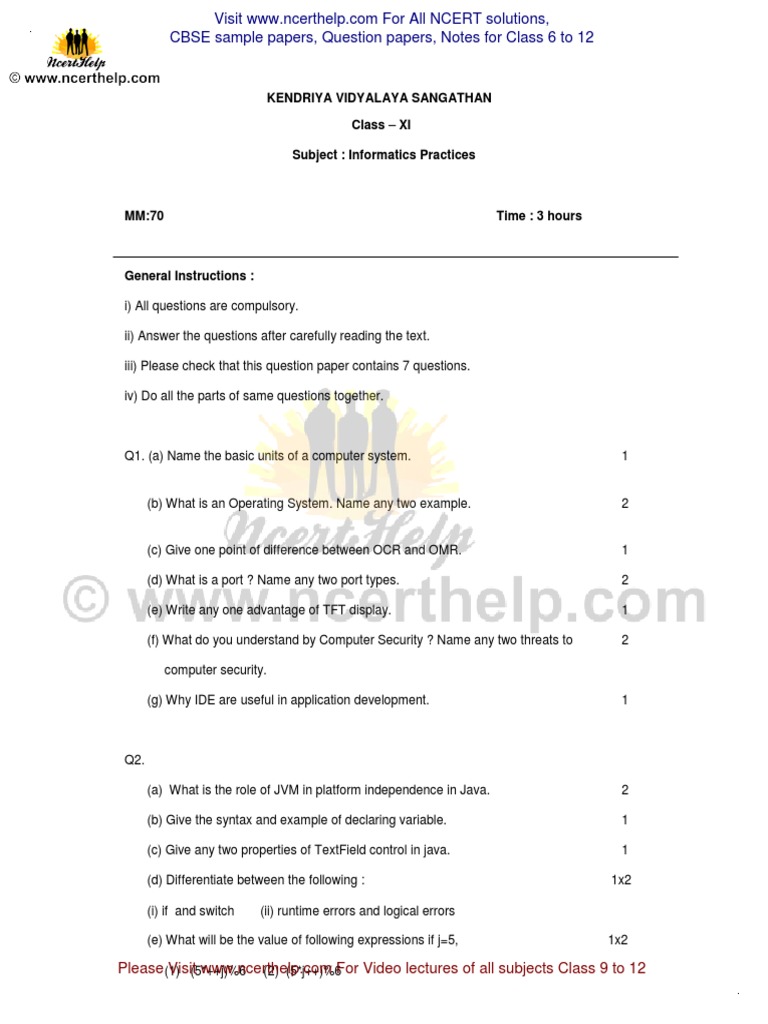 Informatics Practices Question Paper 2014 Pdf Computer Program Programming