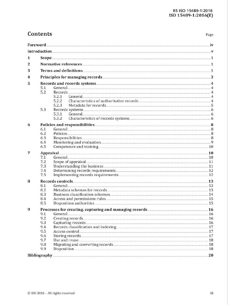 ISO 15489-1 Contents | PDF