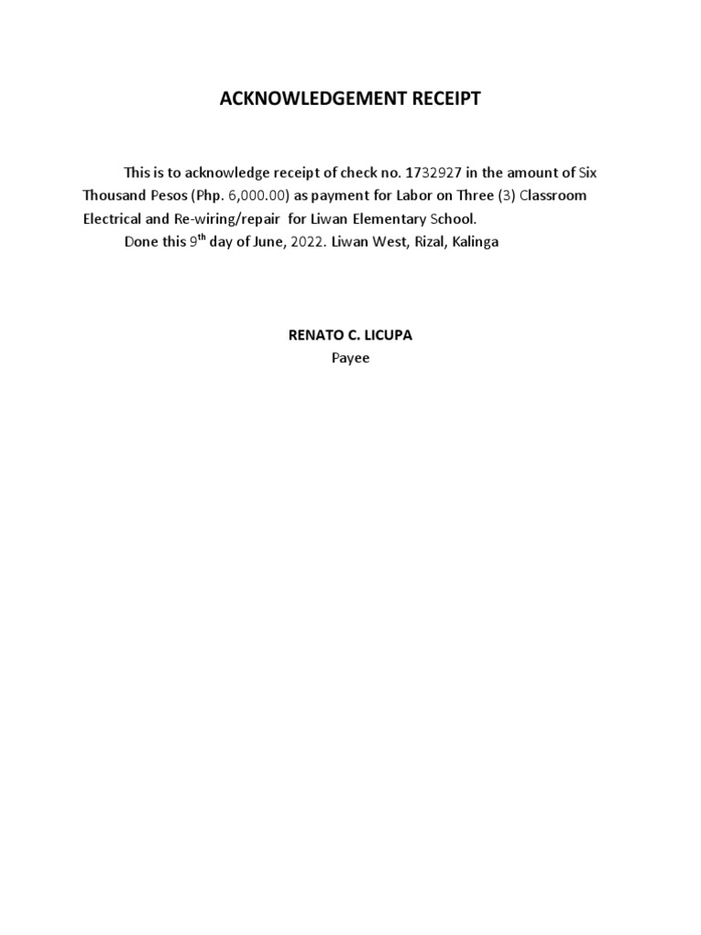 Acknowledgement Receipt Transpo | PDF