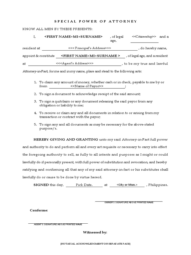 Fillin Form - SPA To Accept Payment and Documents (With Quitclaim) | PDF