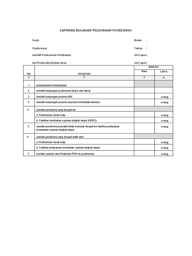 Laporan Bulanan Pelayanan Puskesmas | PDF