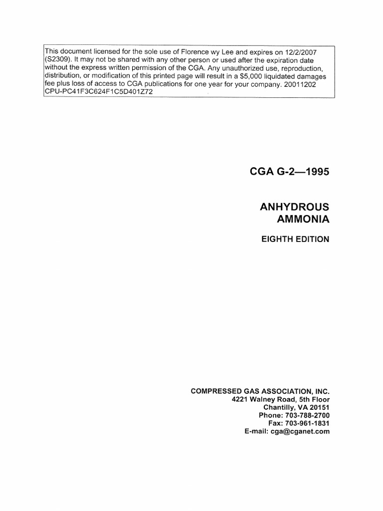 CGA G-2 (1995) Anhydrous Ammonia | PDF