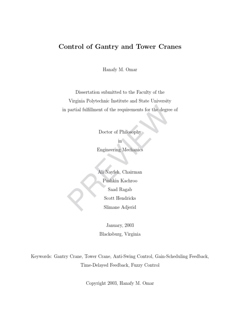 Control of Gantry and Tower Cranes | PDF | Control Theory | Crane (Machine)