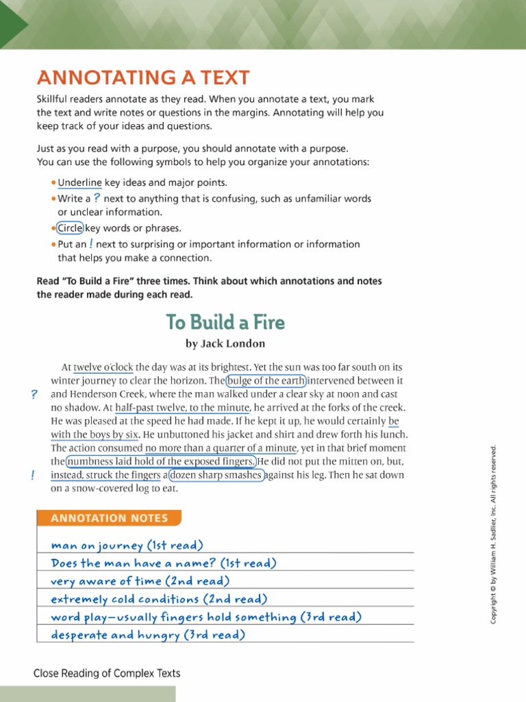 Annotating Text Practice Sheet | PDF
