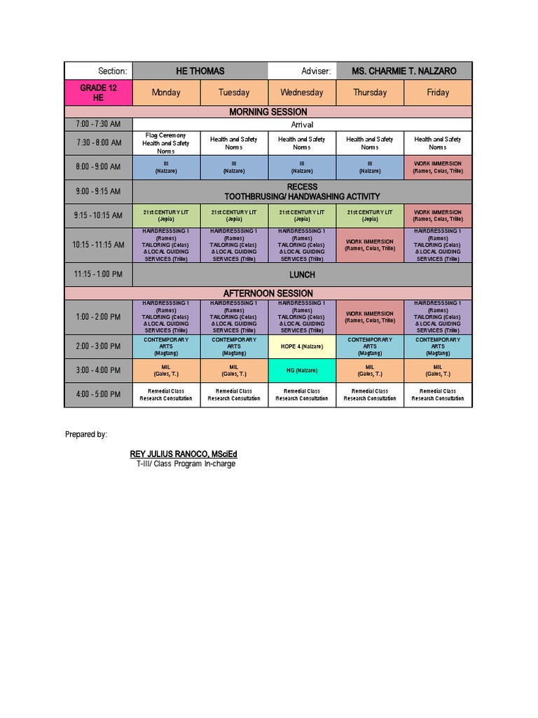Grade 12 Class Program | PDF | Economies | Occupational Safety And Health