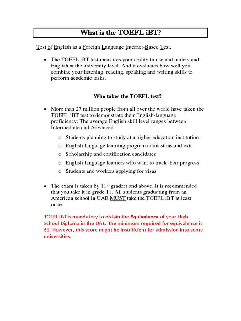 TOEFL InfoSheet | Download Free PDF | Test Of English As A Foreign ...