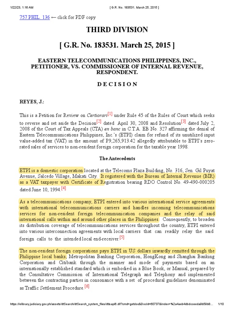 Eastern Telecom V CIR | PDF | Value Added Tax | Invoice