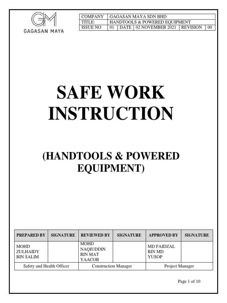 GMSB - Level 3 - SWI - 008 - Hand Tools and Powered Equipment | PDF ...