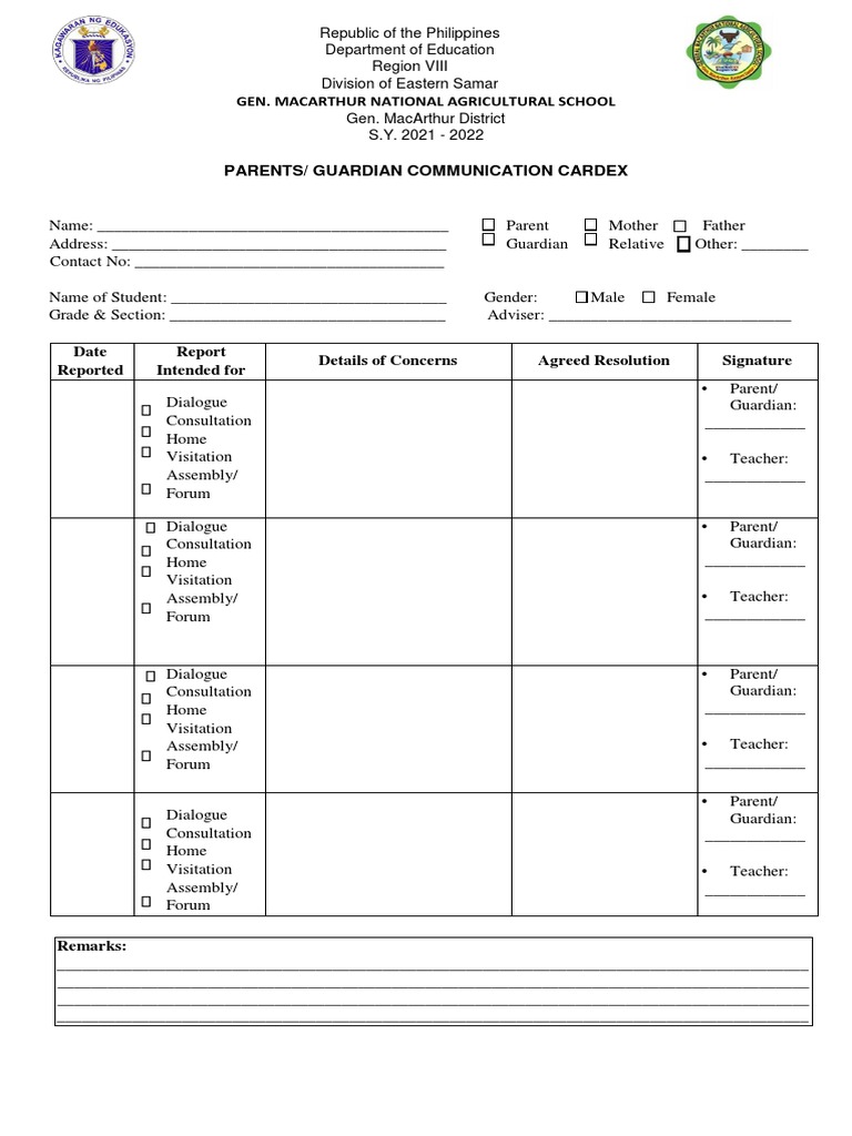 Module 12 PARENTS & GUARDIAN COMMUNICATION CARDEX | PDF