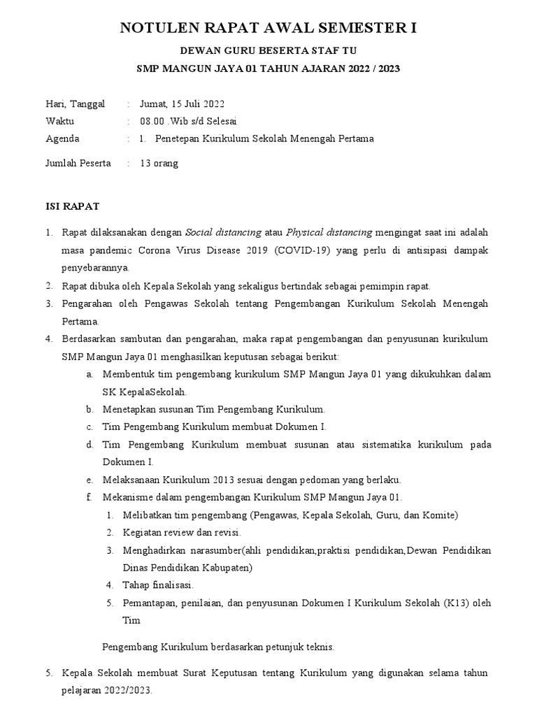 Notulen Rapat Pengembangan Kurikulum | PDF | Bisnis