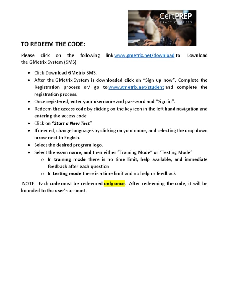 GMetrix Code Redemption Guide | PDF | Business | Computers