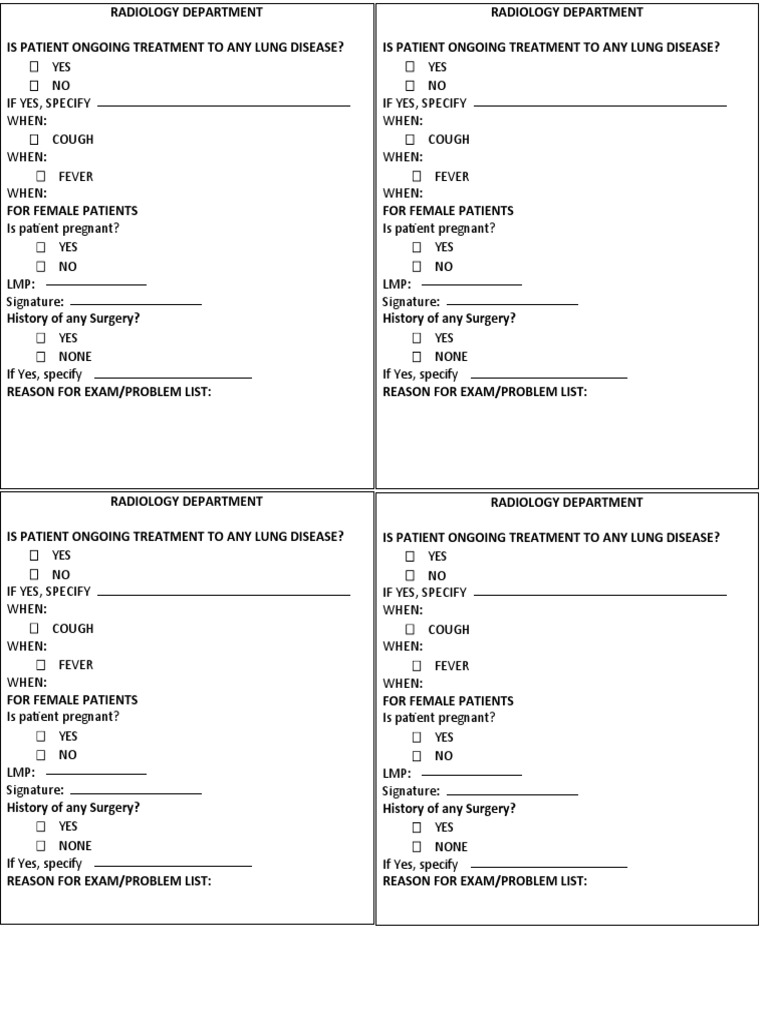 Radiology Patient Intake Form | PDF | Patient | Human Diseases And ...