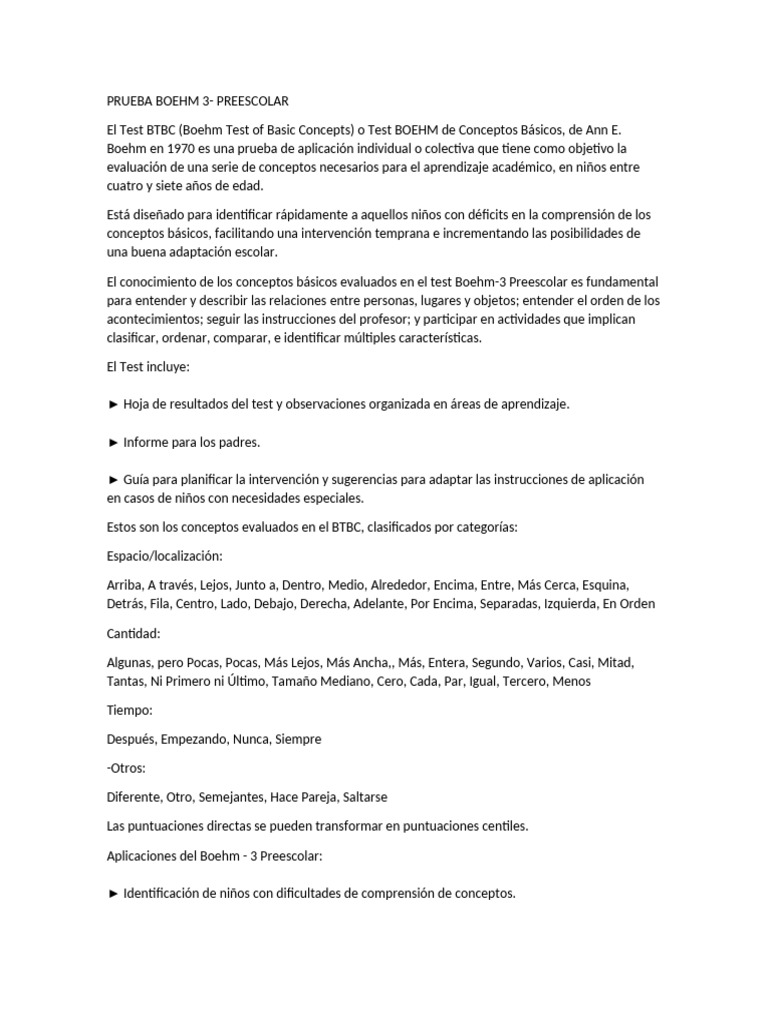 Boehm 3 Preescolar | PDF