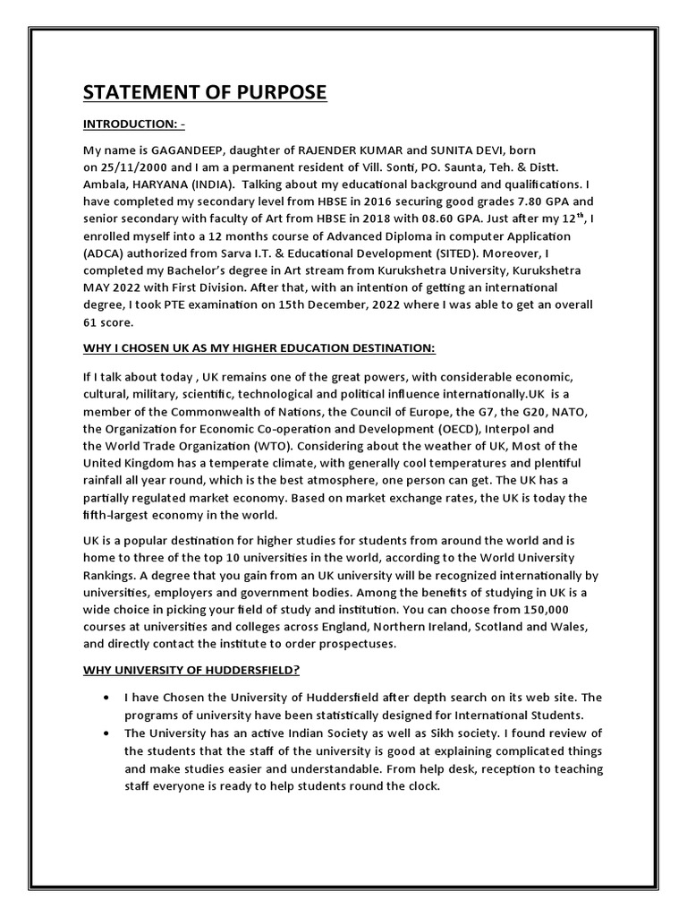 GAGANDEEP SOP University of Huddersfield | PDF