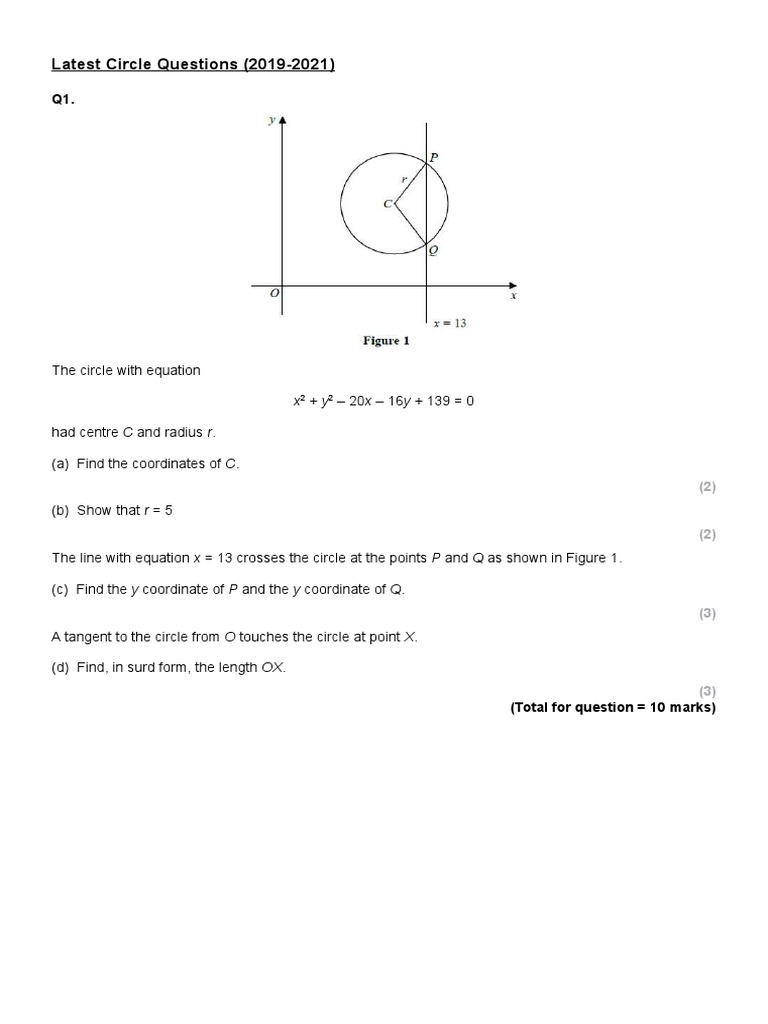 Edexcel A Level Maths: Circle Questions | PDF | Circle | Tangent