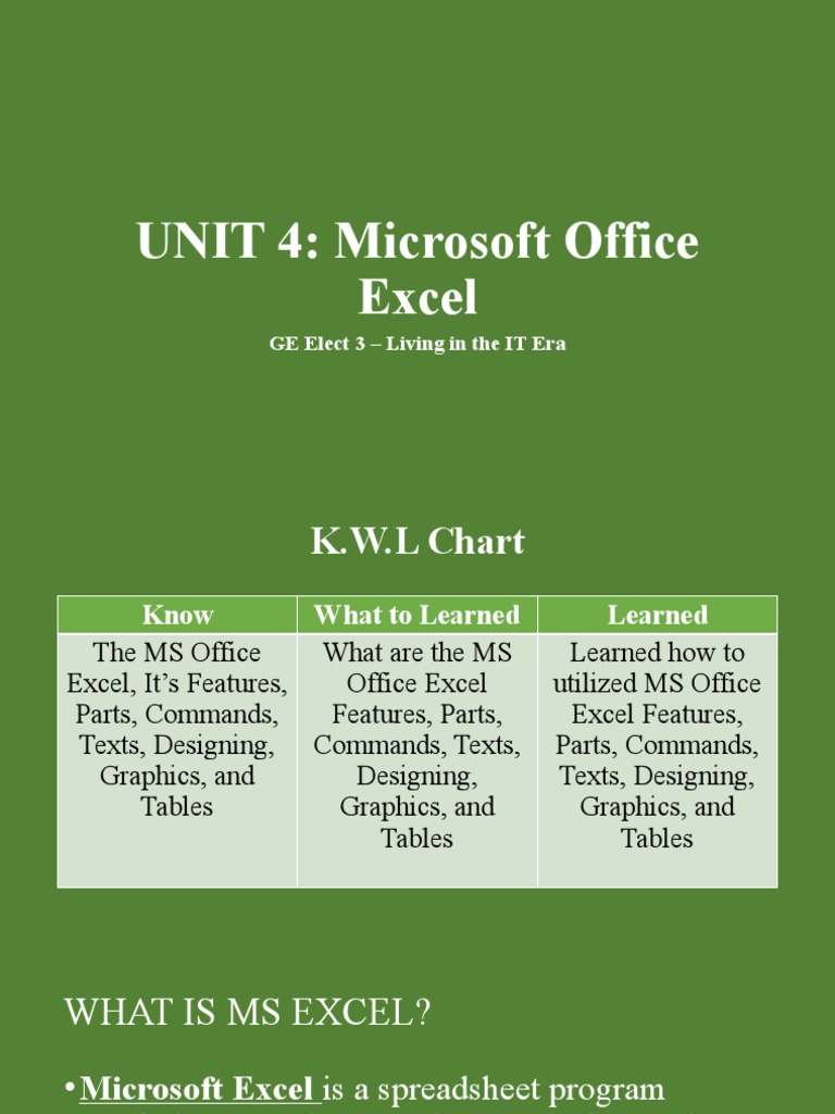 UNIT 4 MS Excel | PDF | Microsoft Excel | Software Engineering