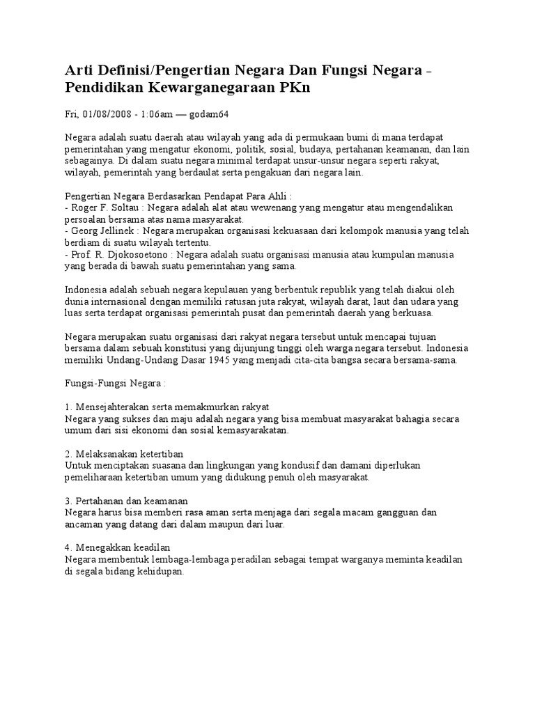 Arti Definisi/Pengertian Negara Dan Fungsi Negara - Pendidikan ...