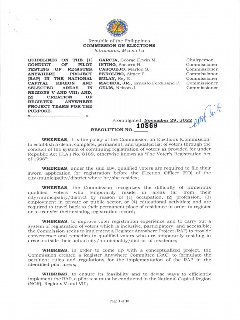 Com Res 10869 | PDF | Identity Document | Commission On Elections ...