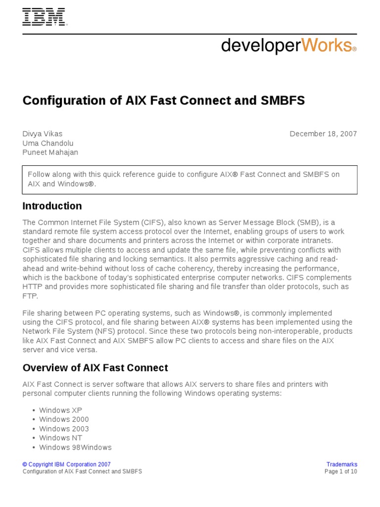 AIX Fast Connect and SMBFS | PDF | Microsoft Windows | User (Computing)