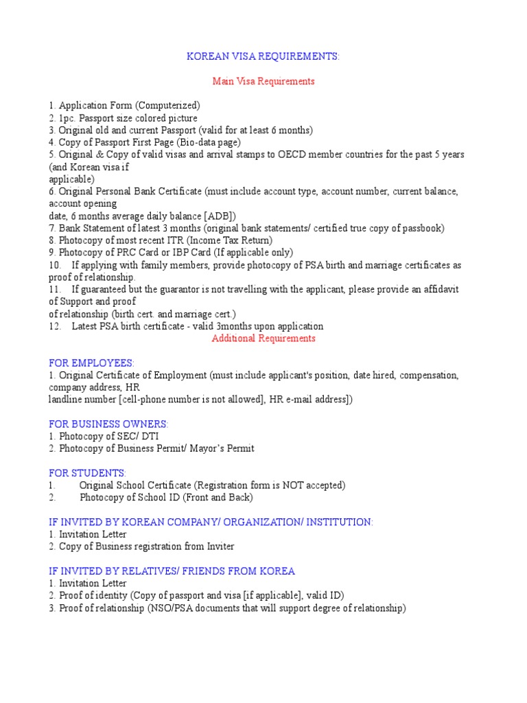 KOREAN VISA Updated Checklist | PDF | Travel Visa | Passport