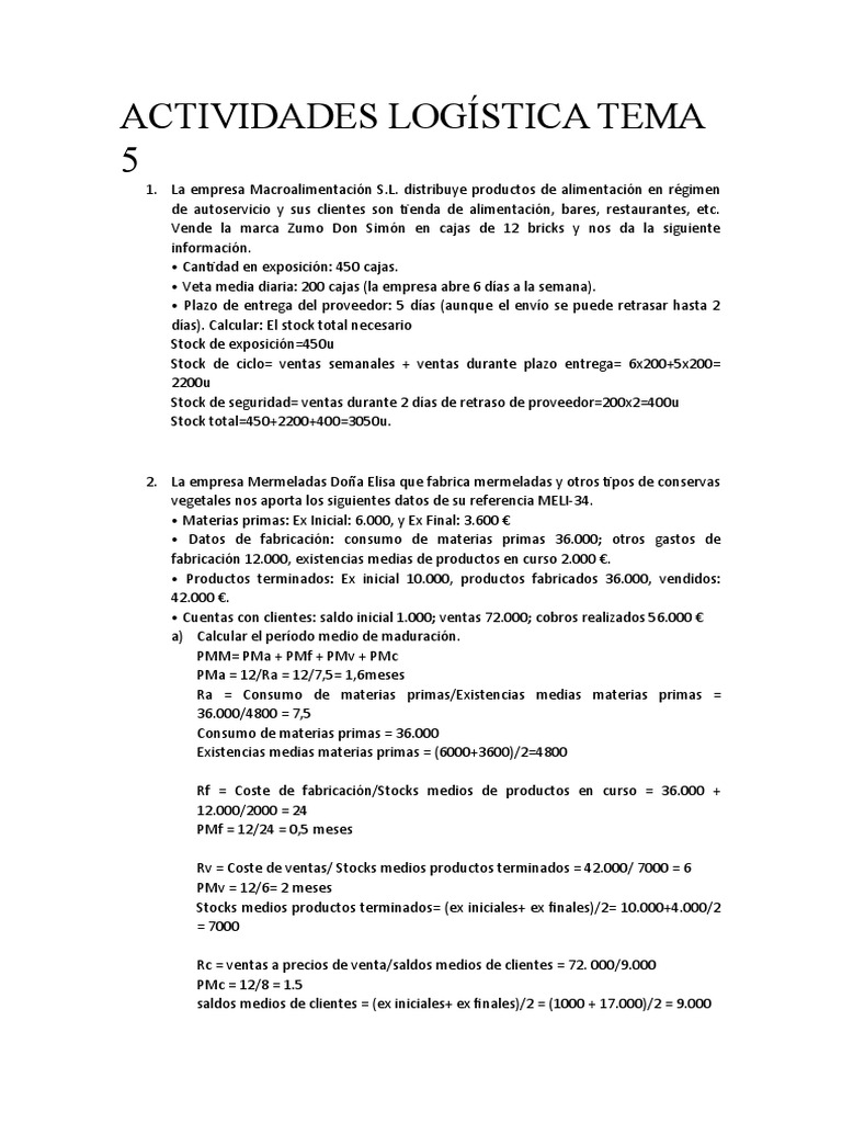 Actividades Logística Tema 5 | PDF | Business | Economias