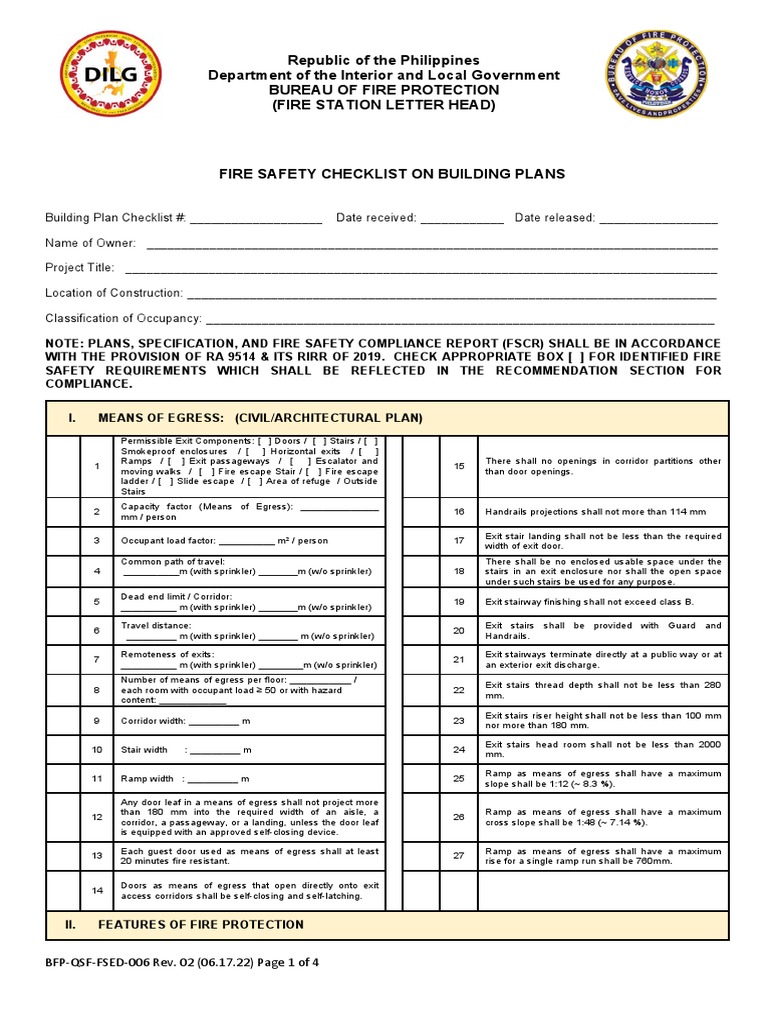 Fire Safety Checklist for Building Plans | PDF | Fire Sprinkler System ...