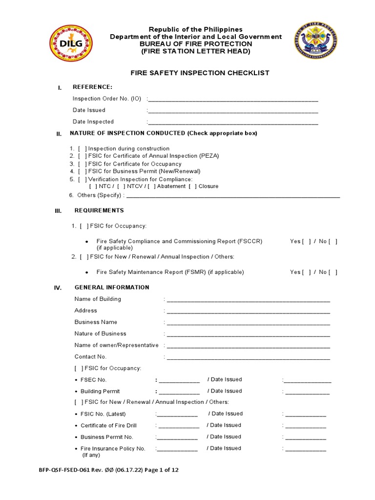 FSED 61F Fire Safety Inspection Checklist Rev.00 New 1 | PDF | Stairs ...
