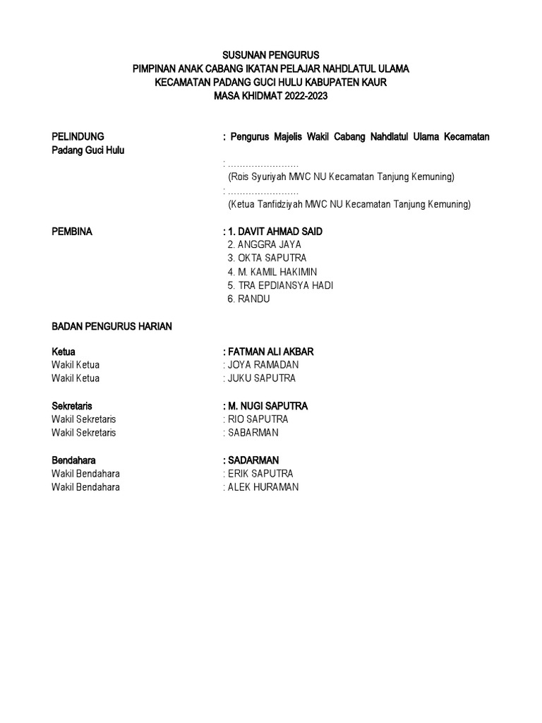 C - Form-Susunan-Pengurus-Pac Ipnu PD Guci Hulu | PDF